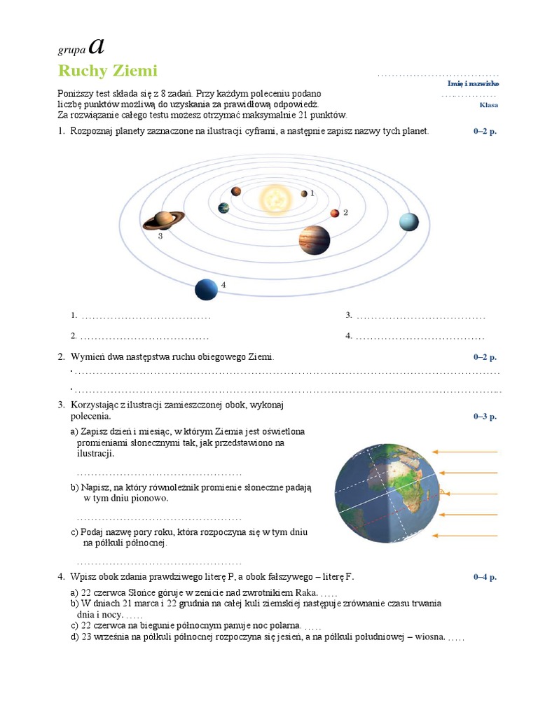 Klasa 6 Ruchy Ziemi | PDF
