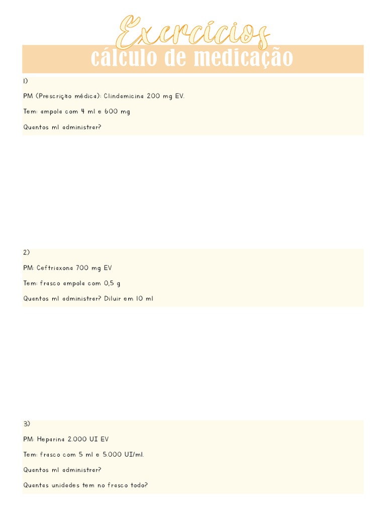 Cálculo de Dosagem de Medicamentos EV e VO | PDF