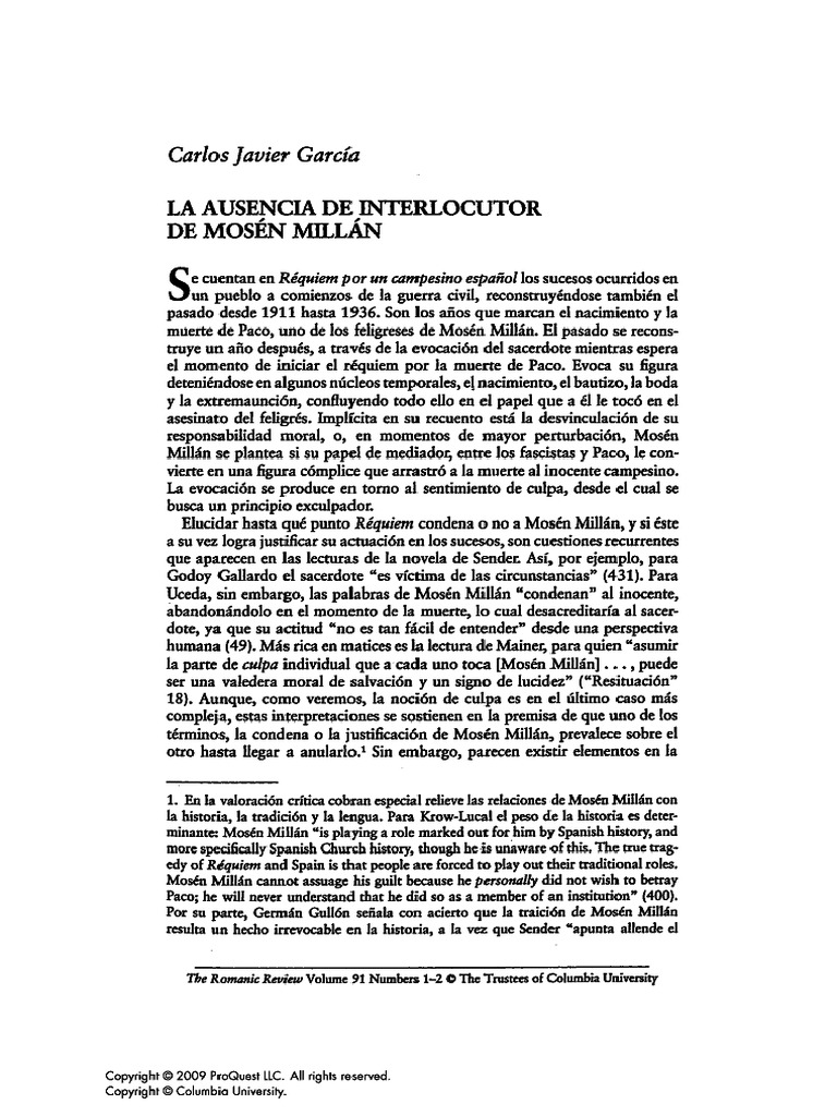 La Ausencia de Interlocutor de Mosen Millan | PDF