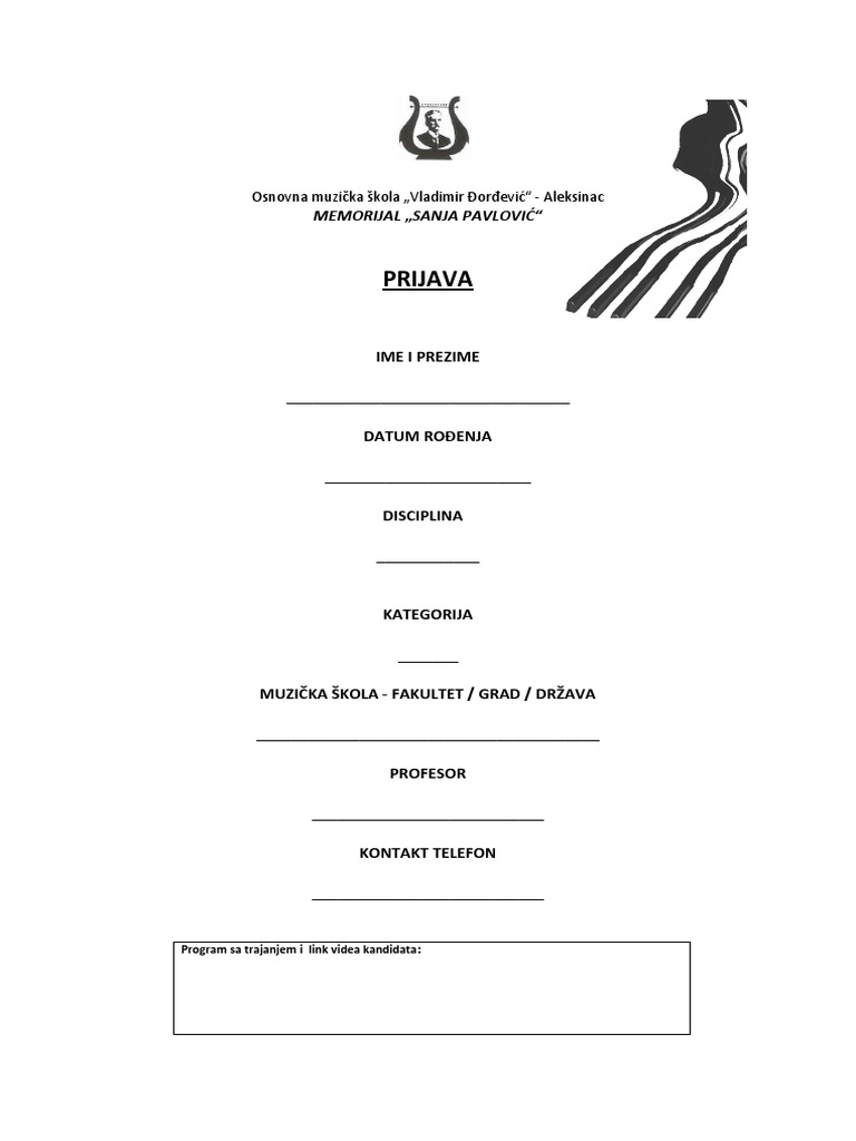 Prijava Za Takmicenje Word Srpska | PDF