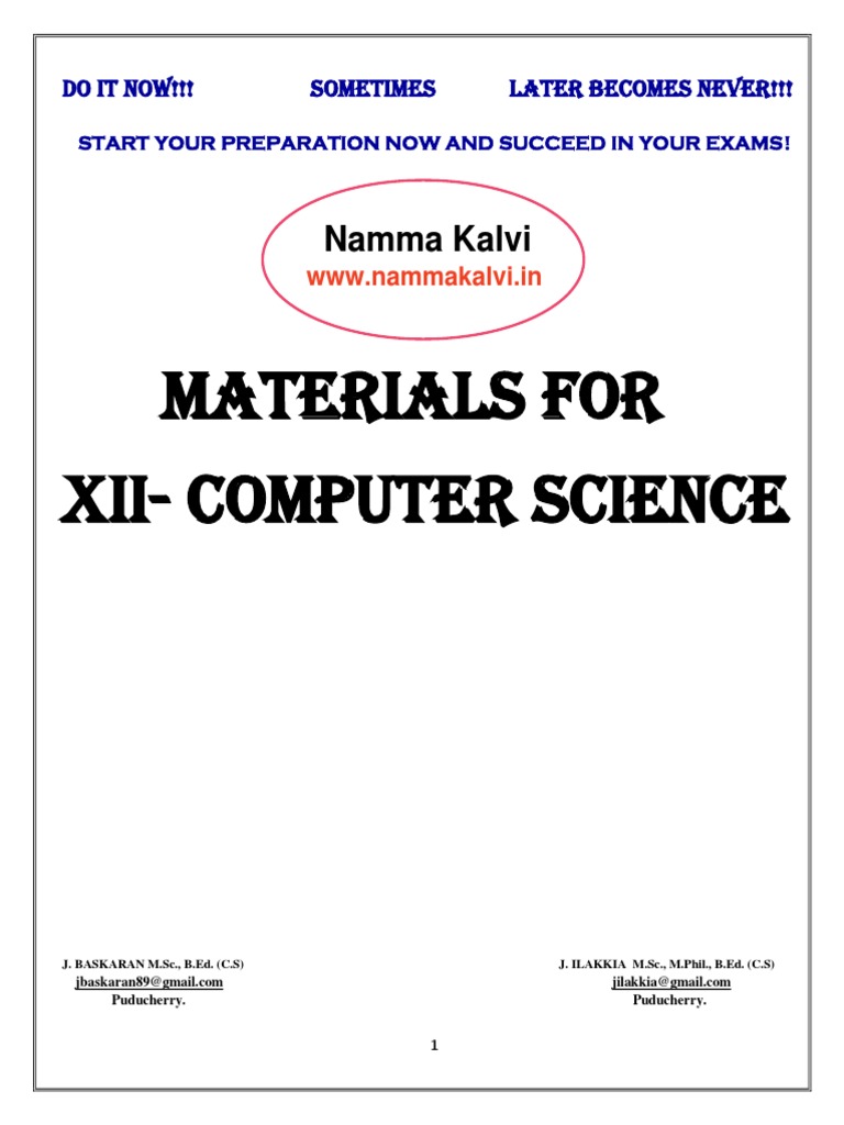 12th Computer Science Study Material | PDF | Scope (Computer Science) | Parameter (Computer ...
