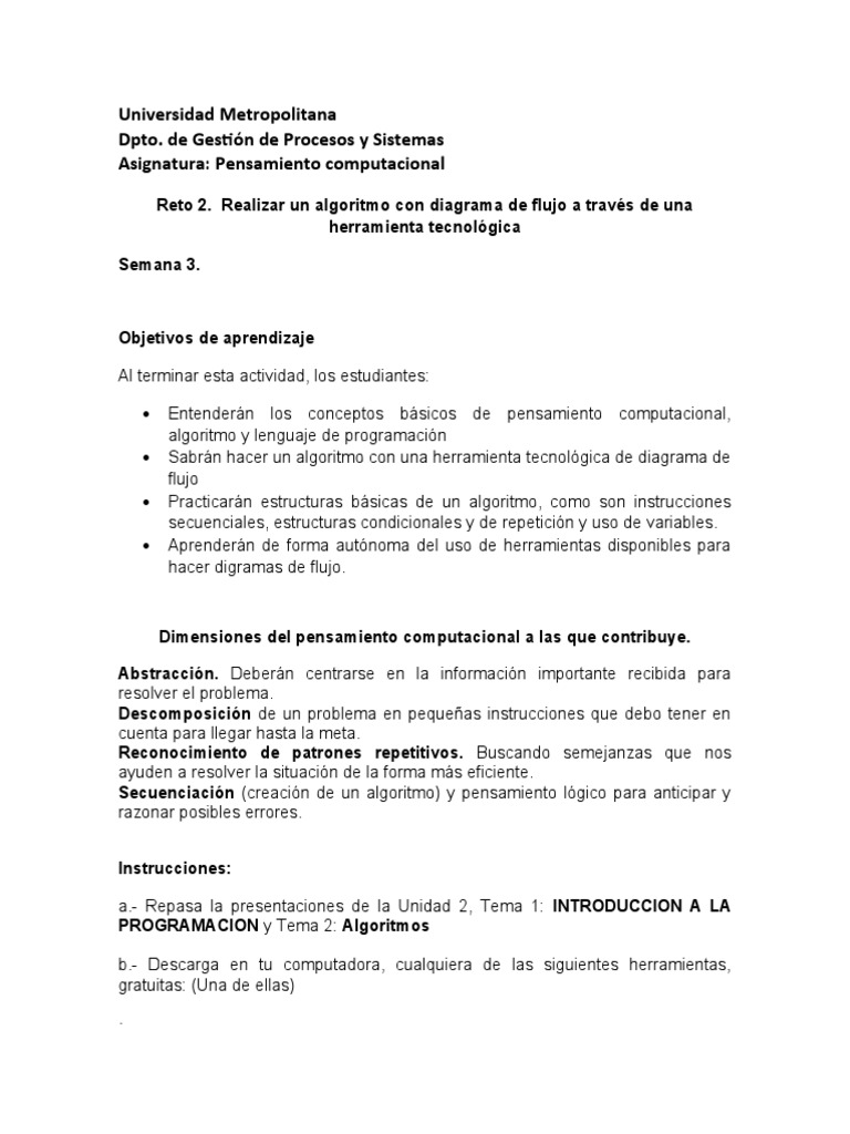 REto 2 Algoritmo Diagrama de Flujo | PDF | Algoritmos | Programación de ...