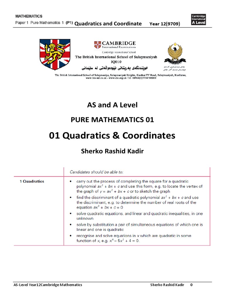 01 Quadratics and Coordinates Y12 | PDF | Business | Finance & Money ...