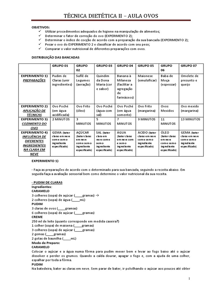 Roteiro Aula 4 - Ovos Final | PDF | Ovo (alimento) | Banana