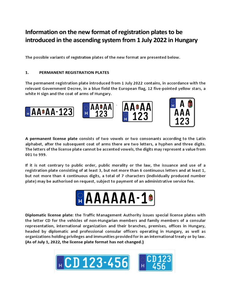 New Hungarian License Plate Format 2022 | PDF | Vehicle Registration ...