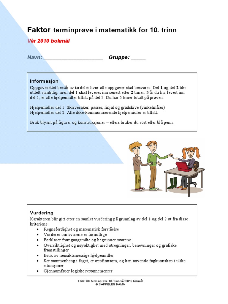 Faktor Terminprøve I Matematikk For 10. Trinn | PDF