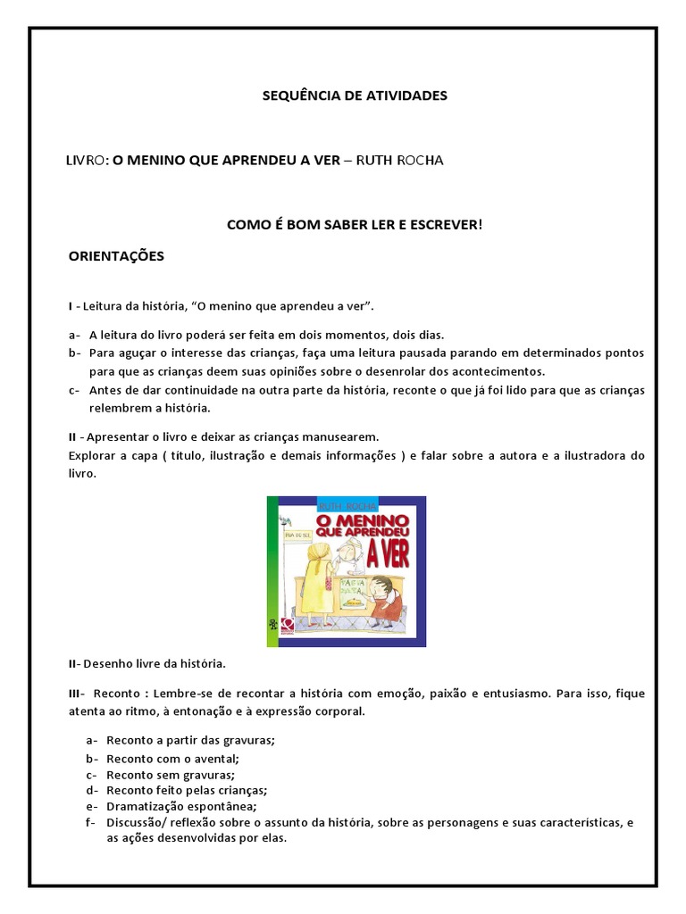 Atividades O Menino Que Aprendeu A Ver | PDF | Livros | Brinquedos