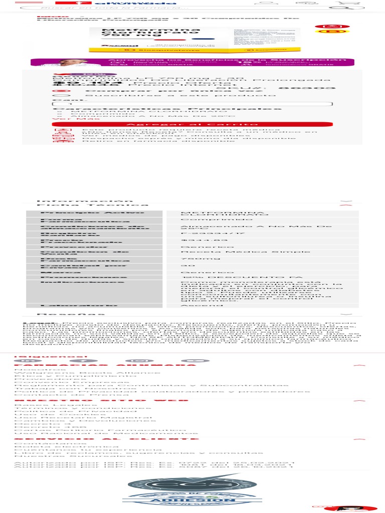 Metformina LP 750 MG X 30 Comprimidos de Liberaci | PDF | Farmacéutico ...