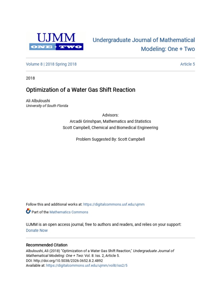 Optimization of A Water Gas Shift Reaction | PDF | Hydrogen | Fuels