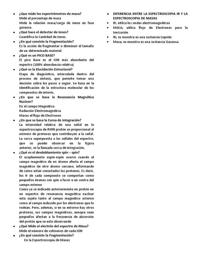 Espectrometría de Masa y RMN: Conceptos Clave | PDF | Espectrometría de ...