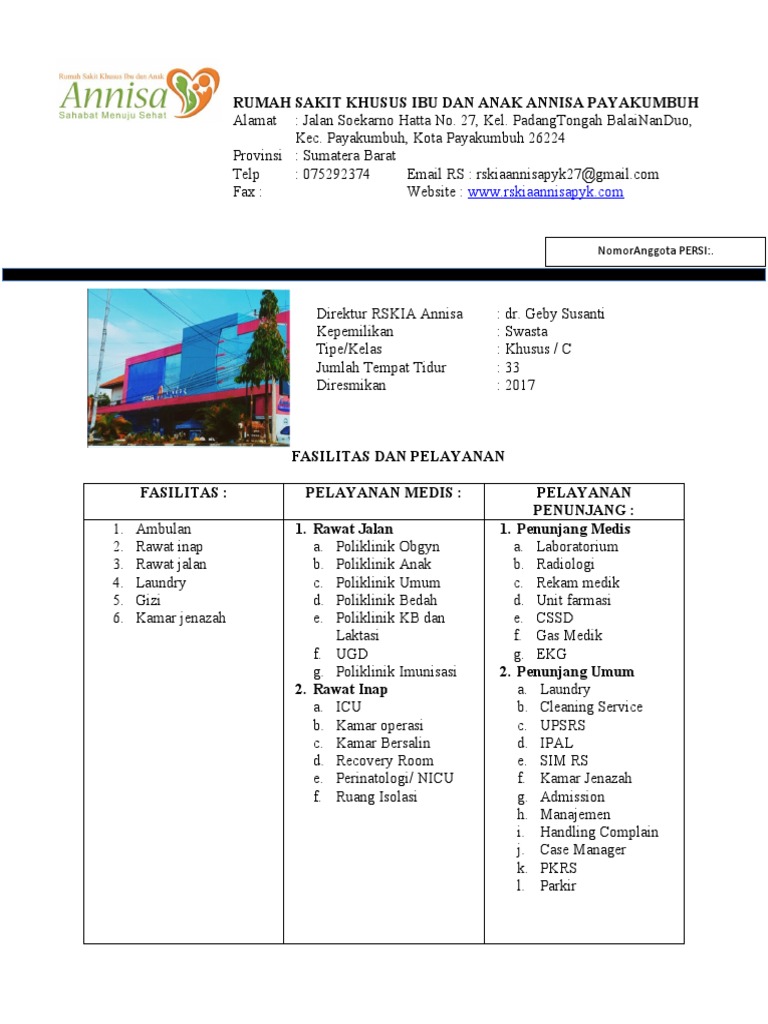 FORMAT DATA PROFIL RSKIA Annisa DIREKTORI PERSI 2021 | PDF