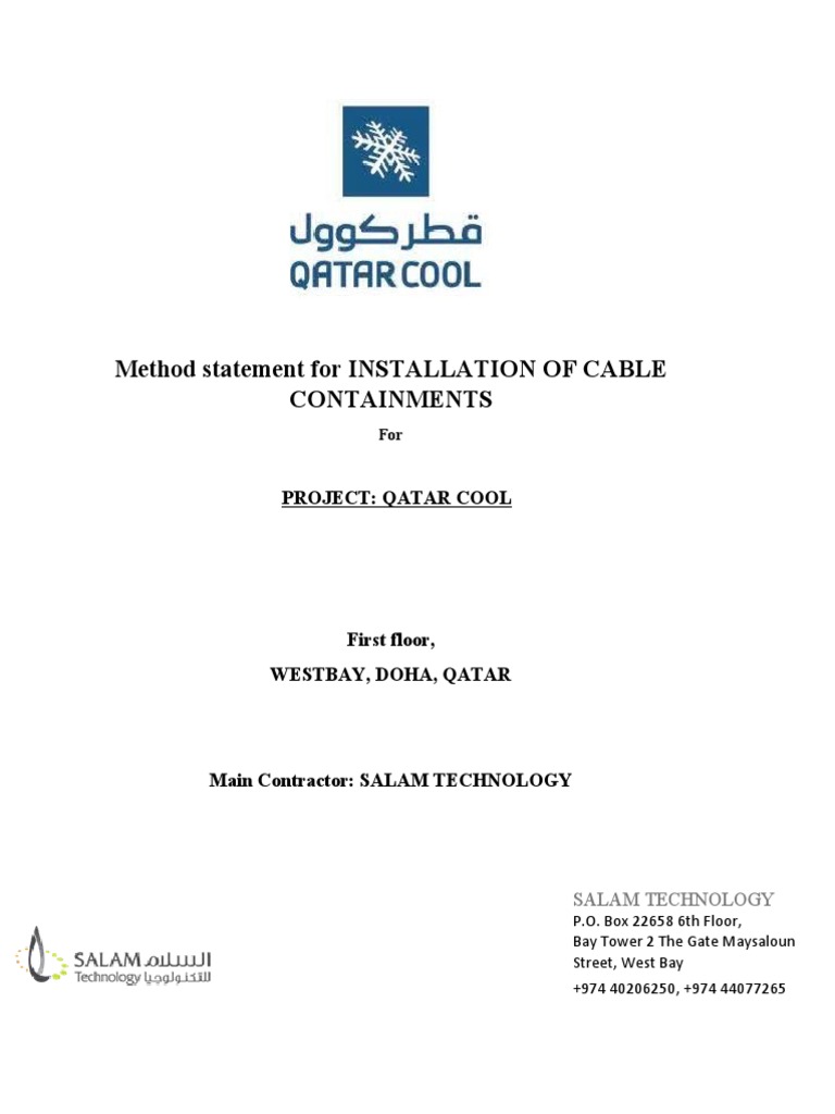 Cable Containment Installation Method Statement | PDF | Science ...