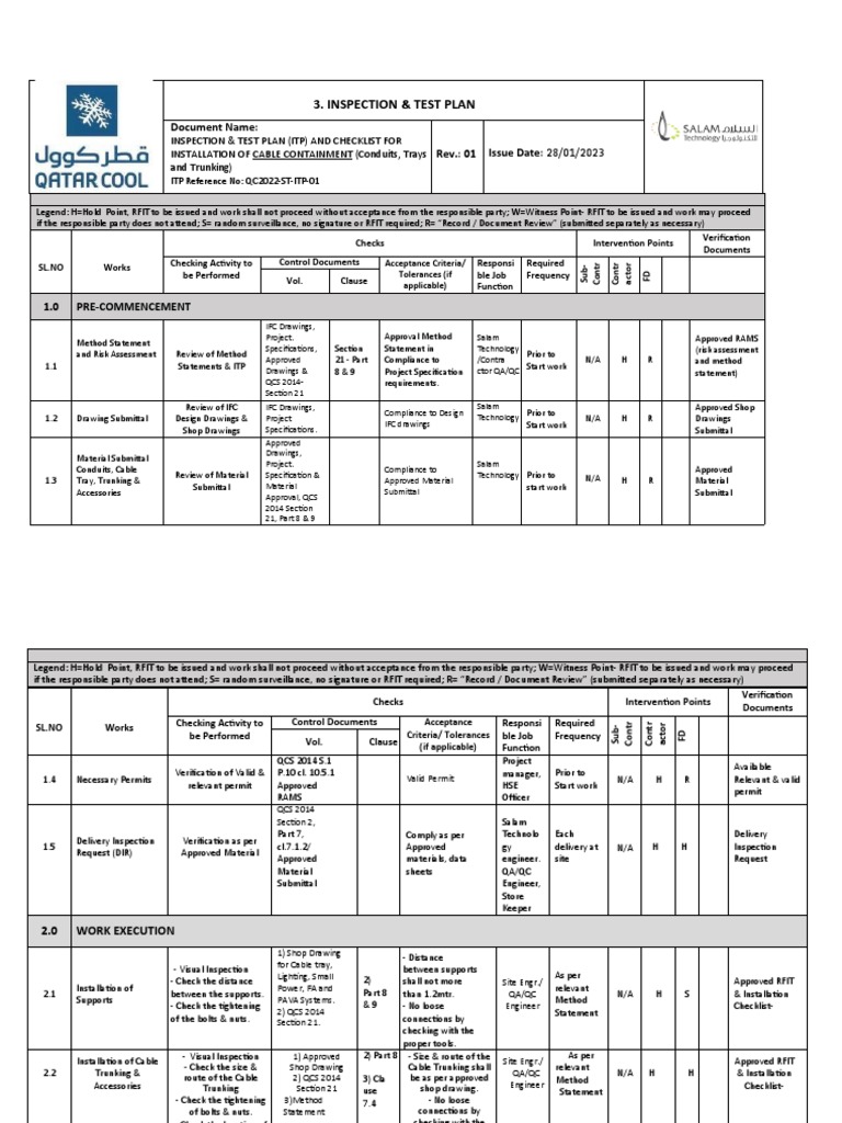 ITP Installation of Containments QC REV 2 | PDF | Technology & Engineering