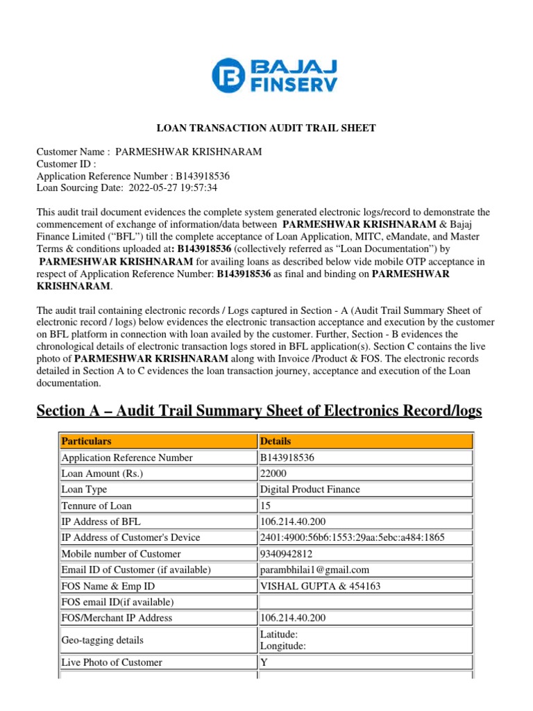 Loan Audit Trail for Parmeshwar | PDF | Application Software | Computer ...