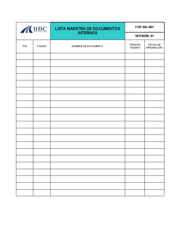 For-SIG-001 Lista Maestra de Documento Internos | PDF