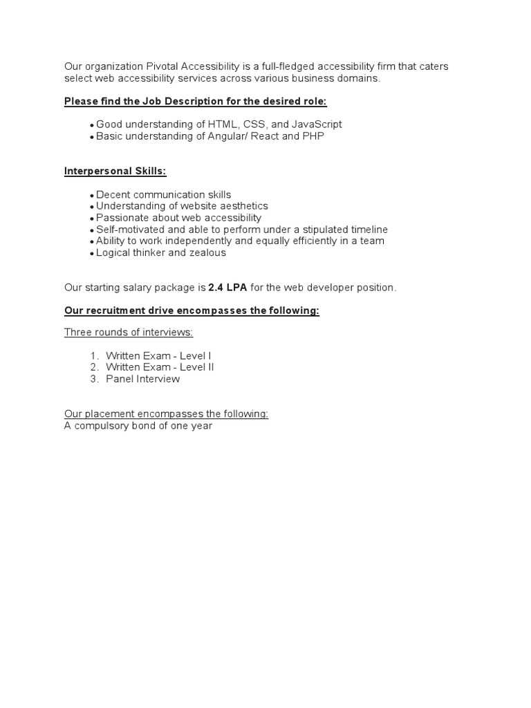 Job Description - Pivotal Accessibility | PDF