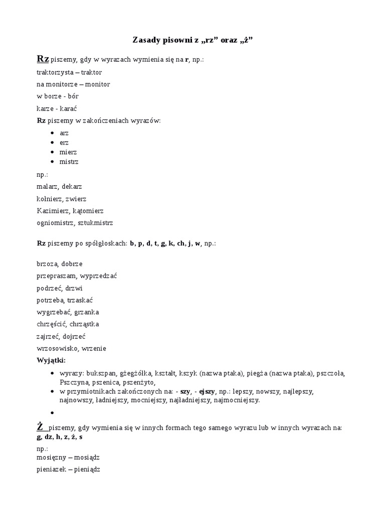 Zasady Pisowni Z RZ I Ż | PDF