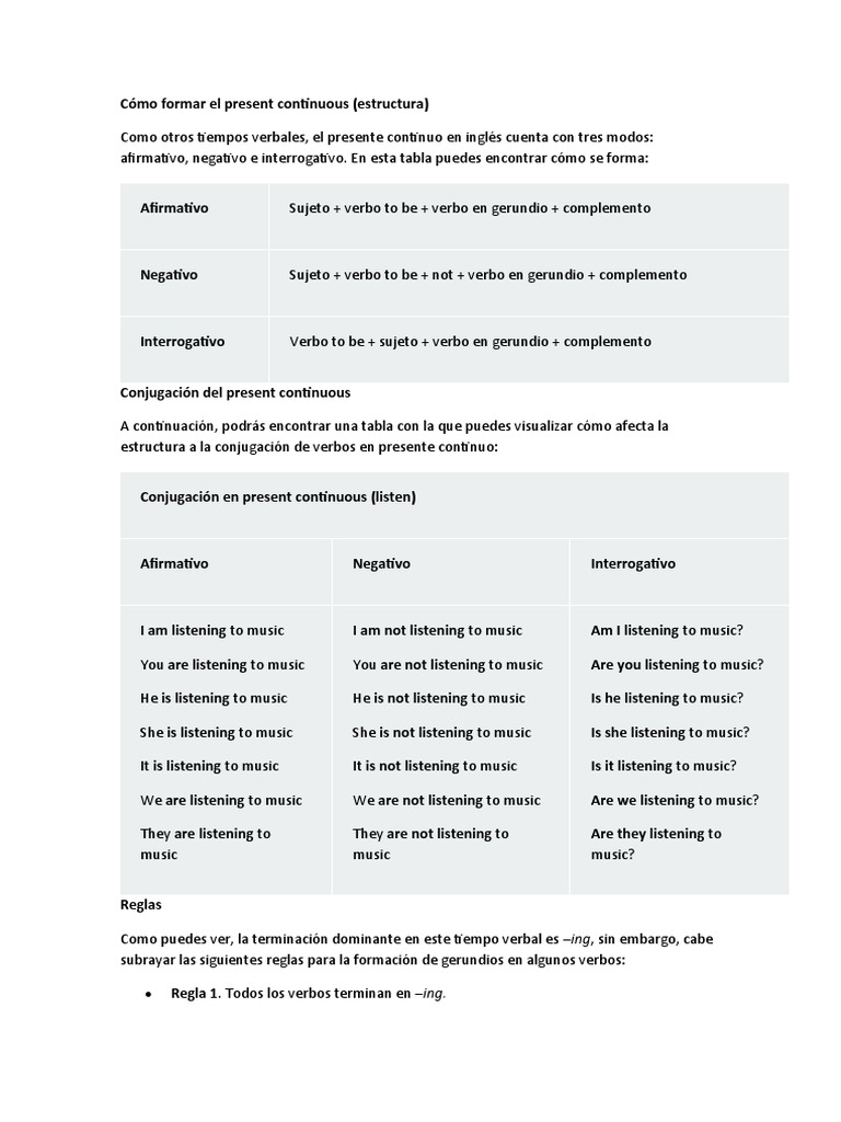 Estructura del Present Continuous en Inglés | PDF | Verbo | Conjugación ...
