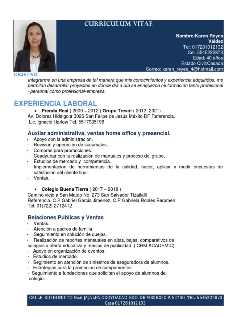 CV Karen Reyes Valdez | PDF | Business | Economias