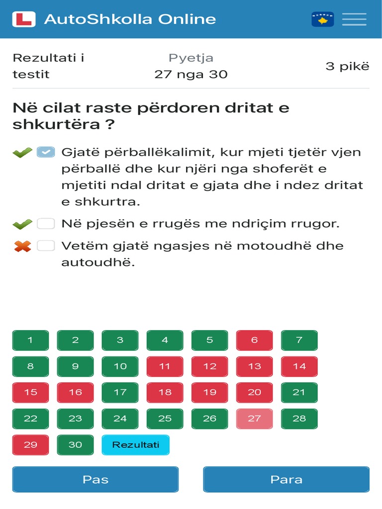 Rezultati I Testit - AutoShkolla Online Kosovë | PDF