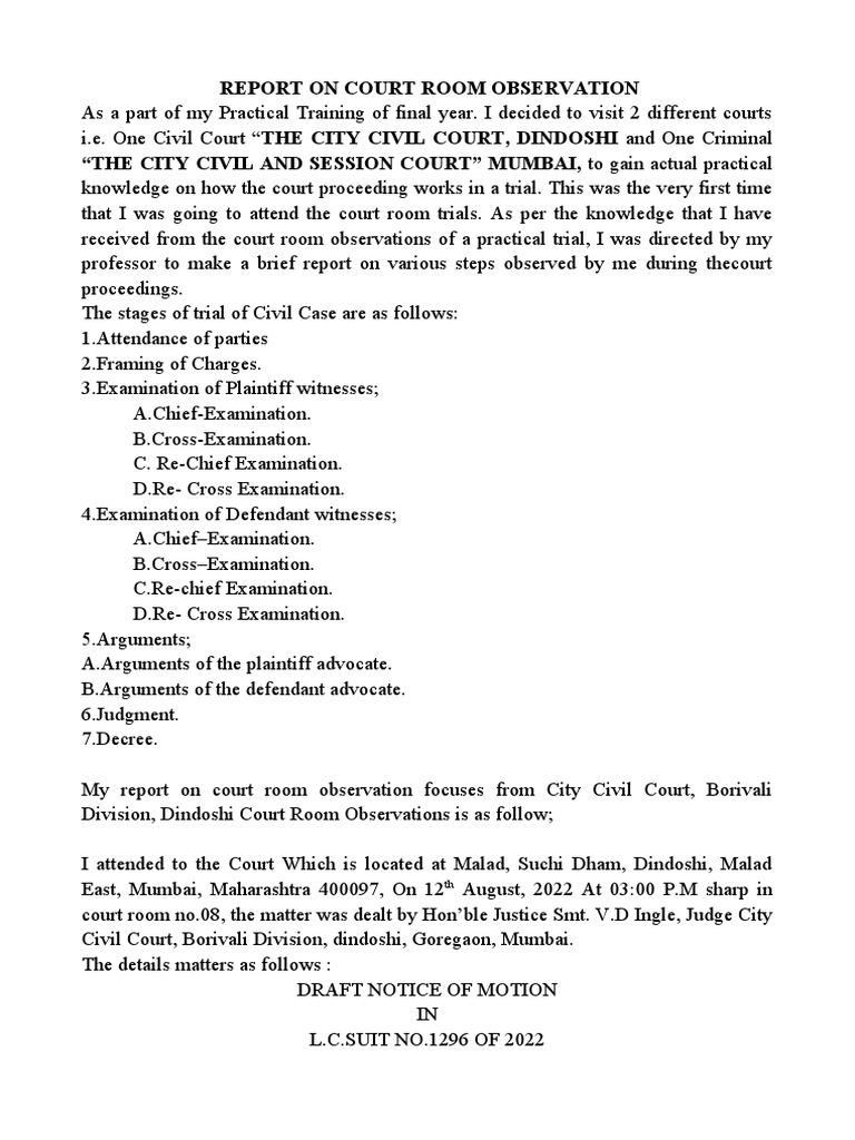 Courtroom Observation Report: Dindoshi | PDF | Lawsuit | Lawyer