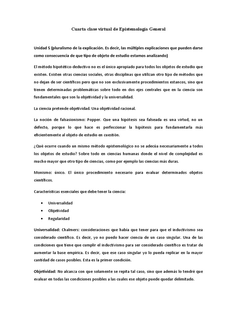 Cuarta Clase Virtual de Epistemología General | PDF | Método científico | Teoría