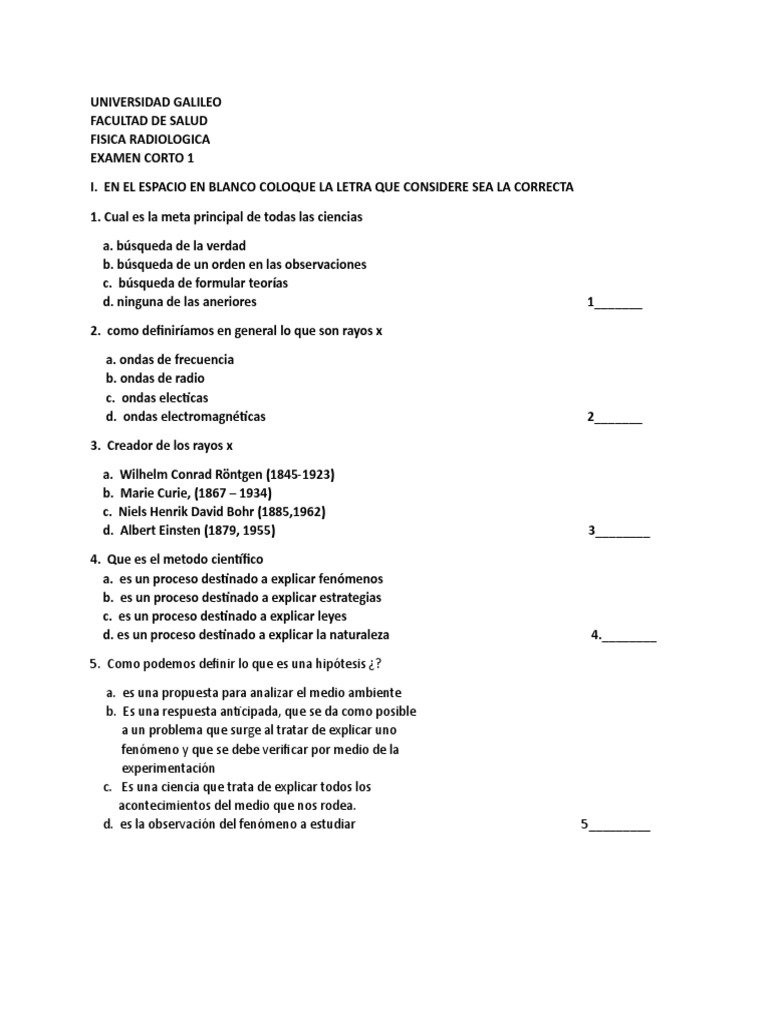 Examen Corto Metodo Cientifico | PDF | Ciencia y matemáticas