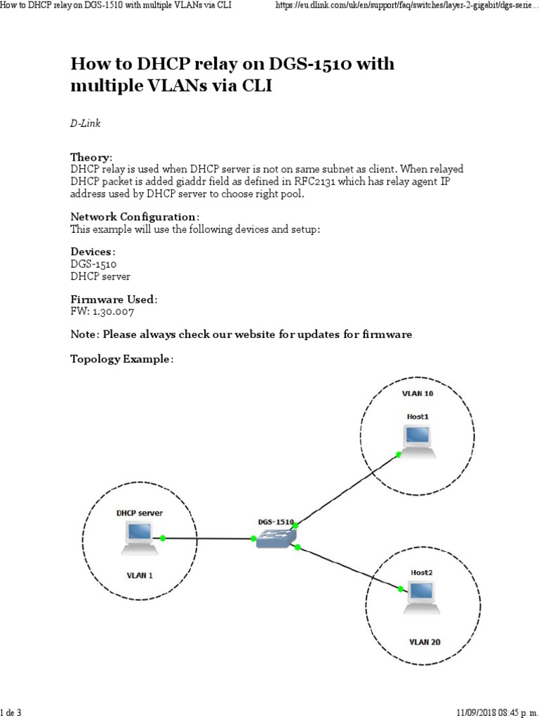 DHCP relay on DGS-1510 with multiple VLANs | PDF | Network Switch | Computer Network