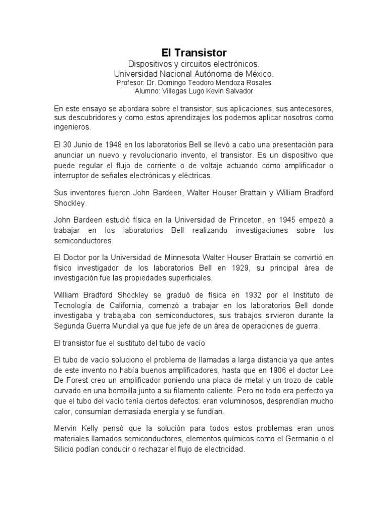 Historia y Aplicaciones del Transistor | PDF | Transistor | Semiconductores