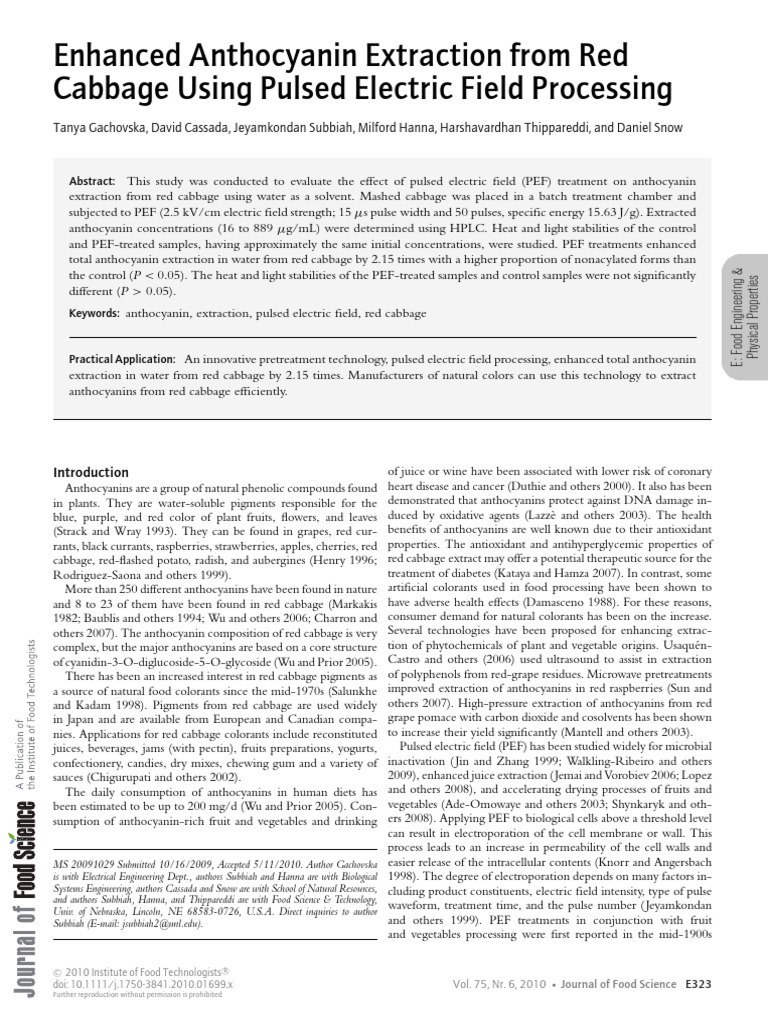 Gachovska2010 Enhanced Anthocyanin Extraction From Red Cabbage Using ...