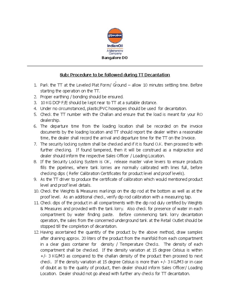 TT Decantation Procedure Guidelines | PDF | Manufactured Goods