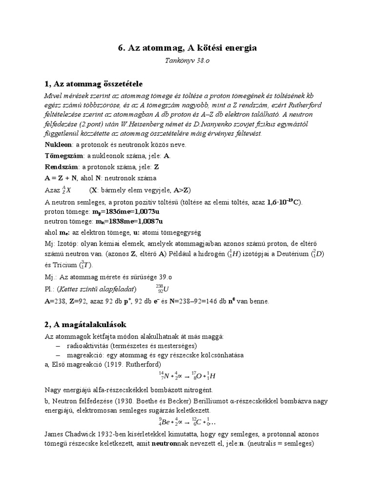 12 Fizika 6lecke Atomfizika | PDF