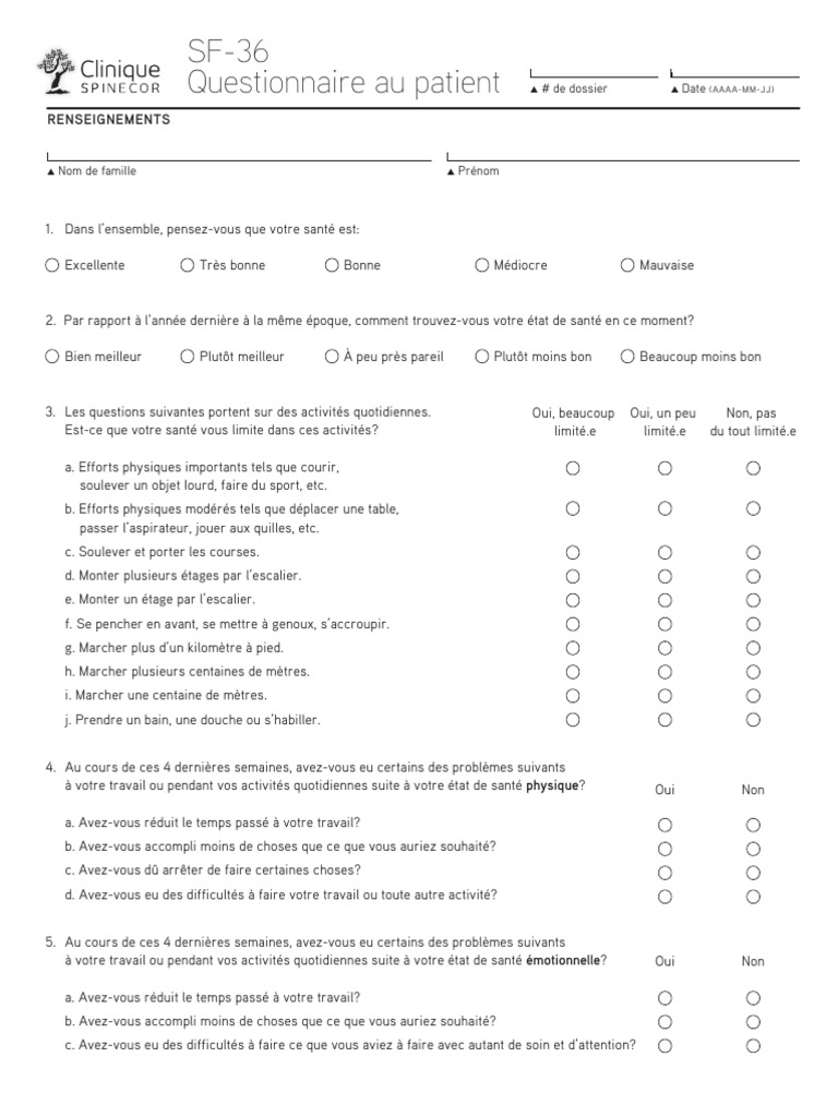 SF 36 Francais | PDF | Développement personnel | Bien-être