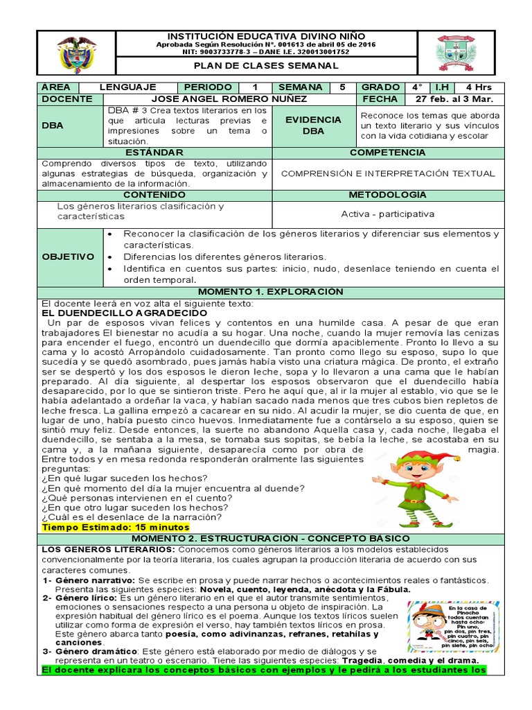 Plan de Aula Sobre: Los Géneros Literarios. | PDF | Narración | Cuentos