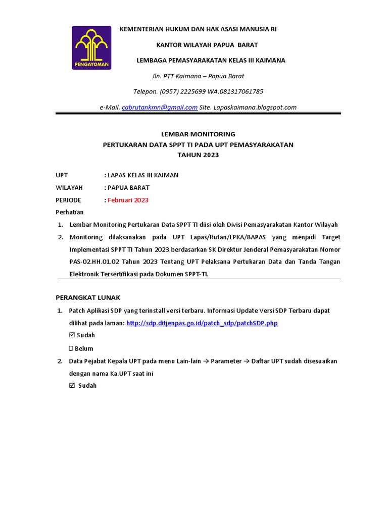 LEMBAR Monev SPPT TI 2023 | PDF