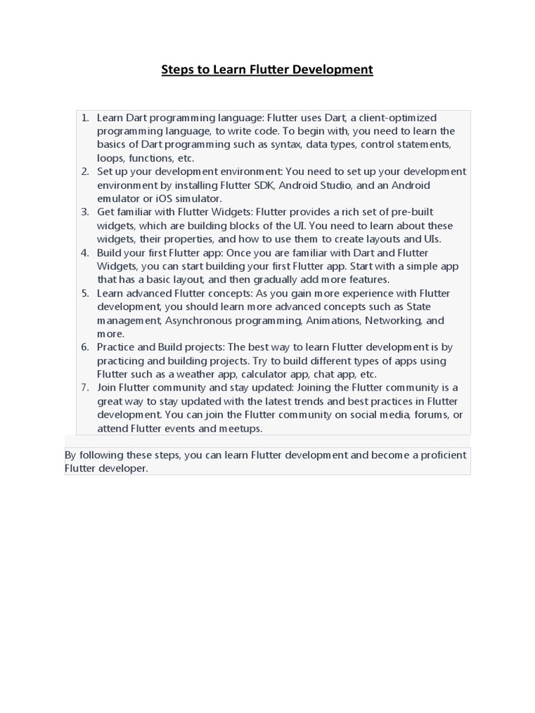 Steps To Learn Flutter Development | PDF