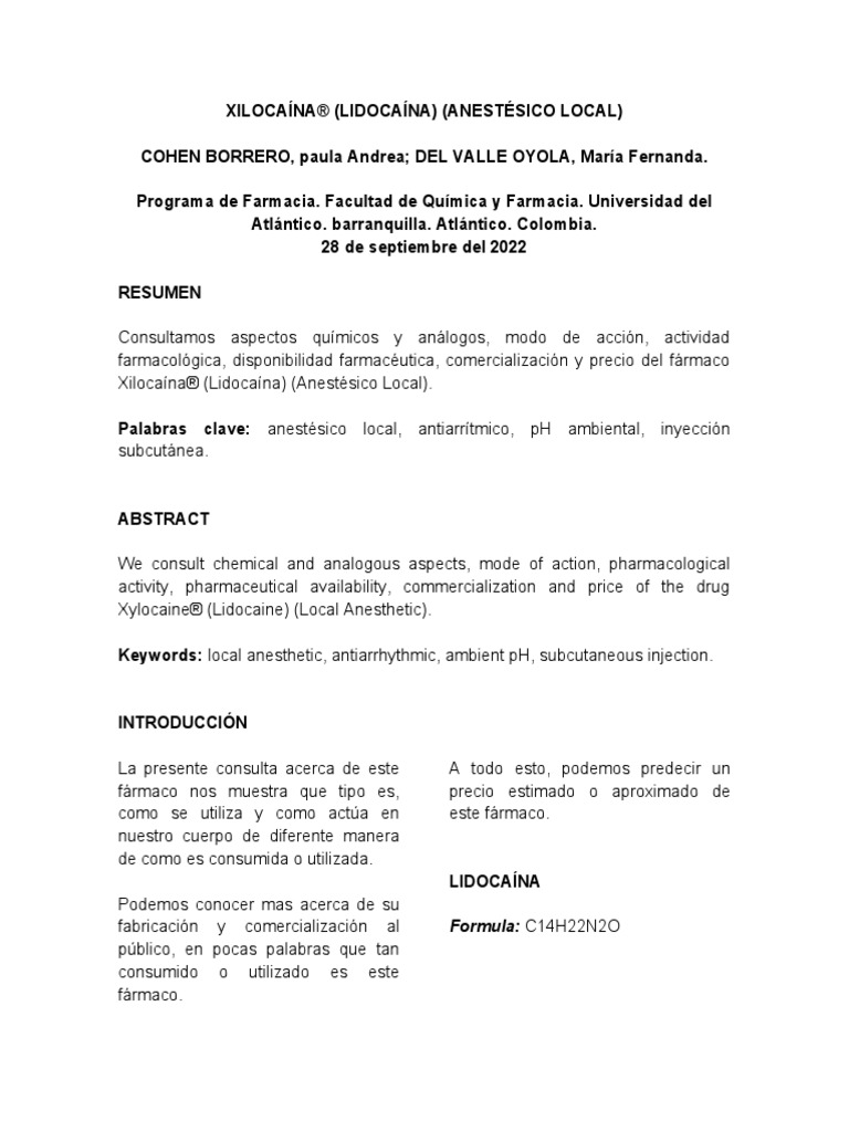 Xilocaína® (Lidocaína) (Anestésico Local) | PDF | Drogas | Medicina CLINICA