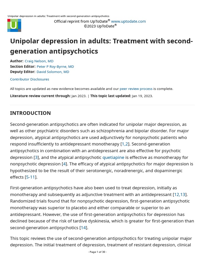Unipolar Depression in Adults Treatment With Second-Generation ...
