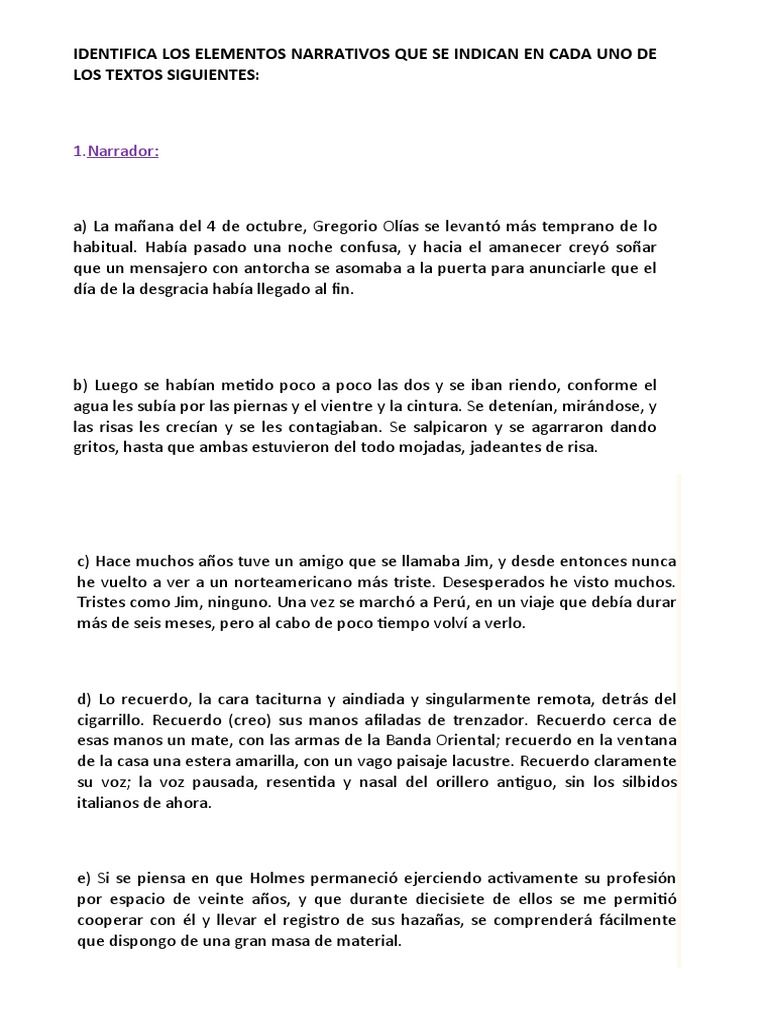 Ejercicios Elementos Narrativos y Descriptivos | PDF