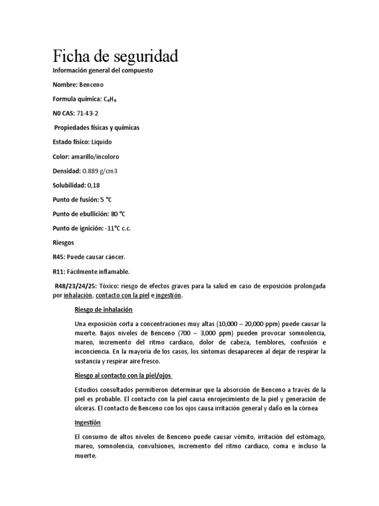 Ficha de Seguridad | PDF | Residuos | Benceno