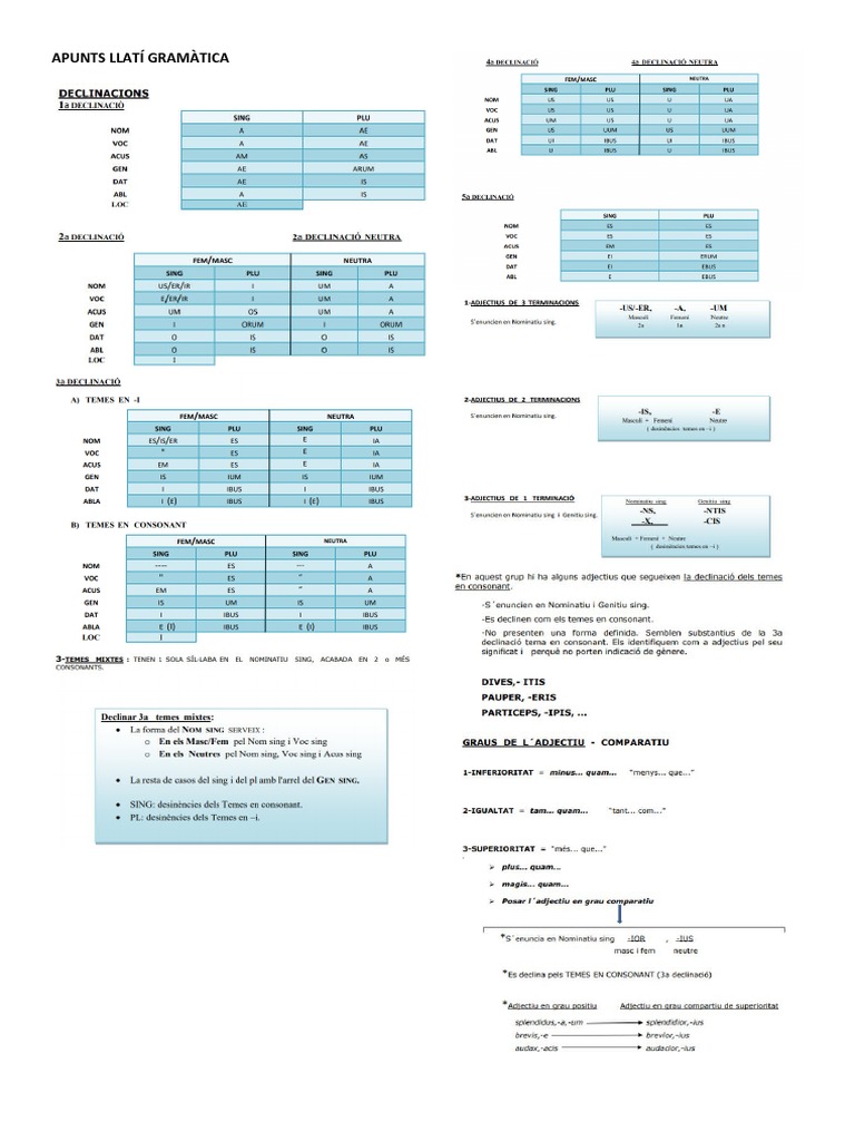 APUNTS LLATÍ GRAMÀTICA simplificats | PDF