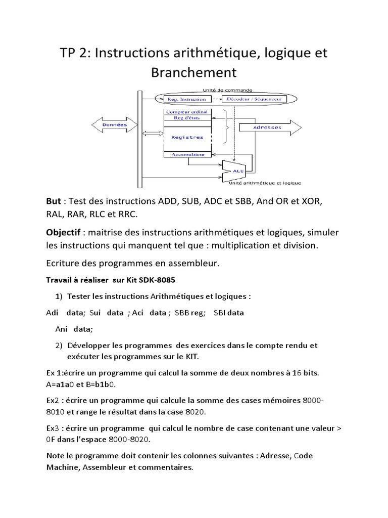 TP 2-3 - Up - Arithm - 2021 | PDF | Assembleur | Arithmétique