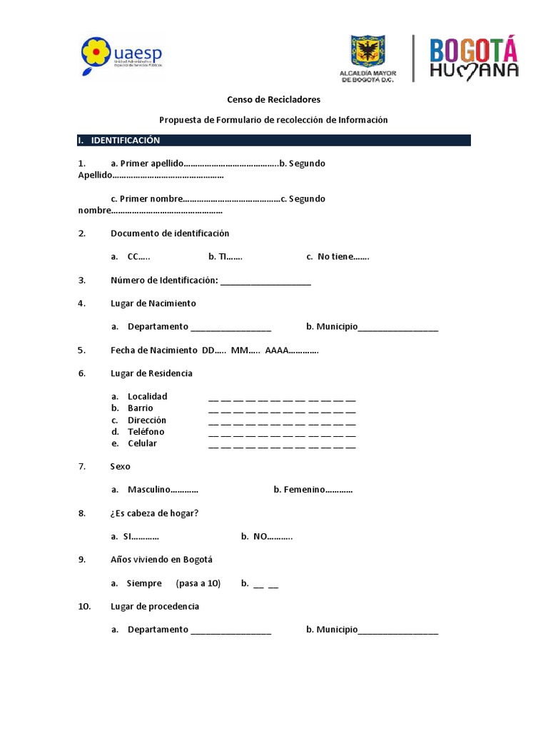 Uaesp Formulario Censo 16022012 | PDF | El plastico | Reciclaje