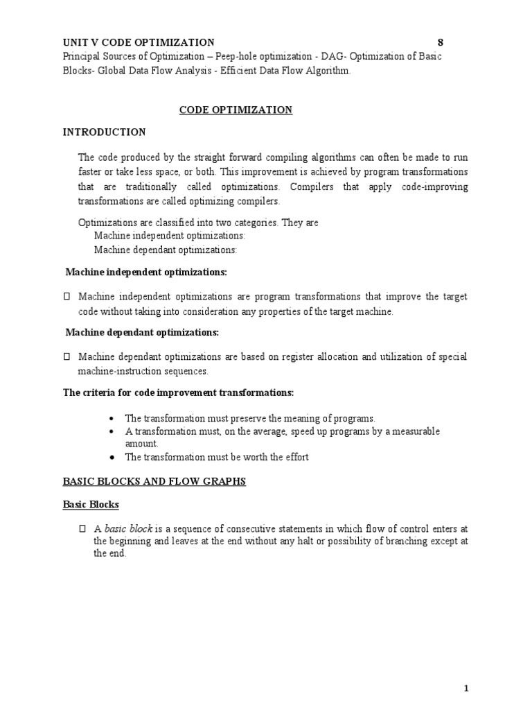 Unit V | PDF | Program Optimization | Computer Programming