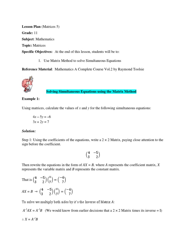 Matrix Method Lesson Plan | PDF | Matrix (Mathematics) | Equations
