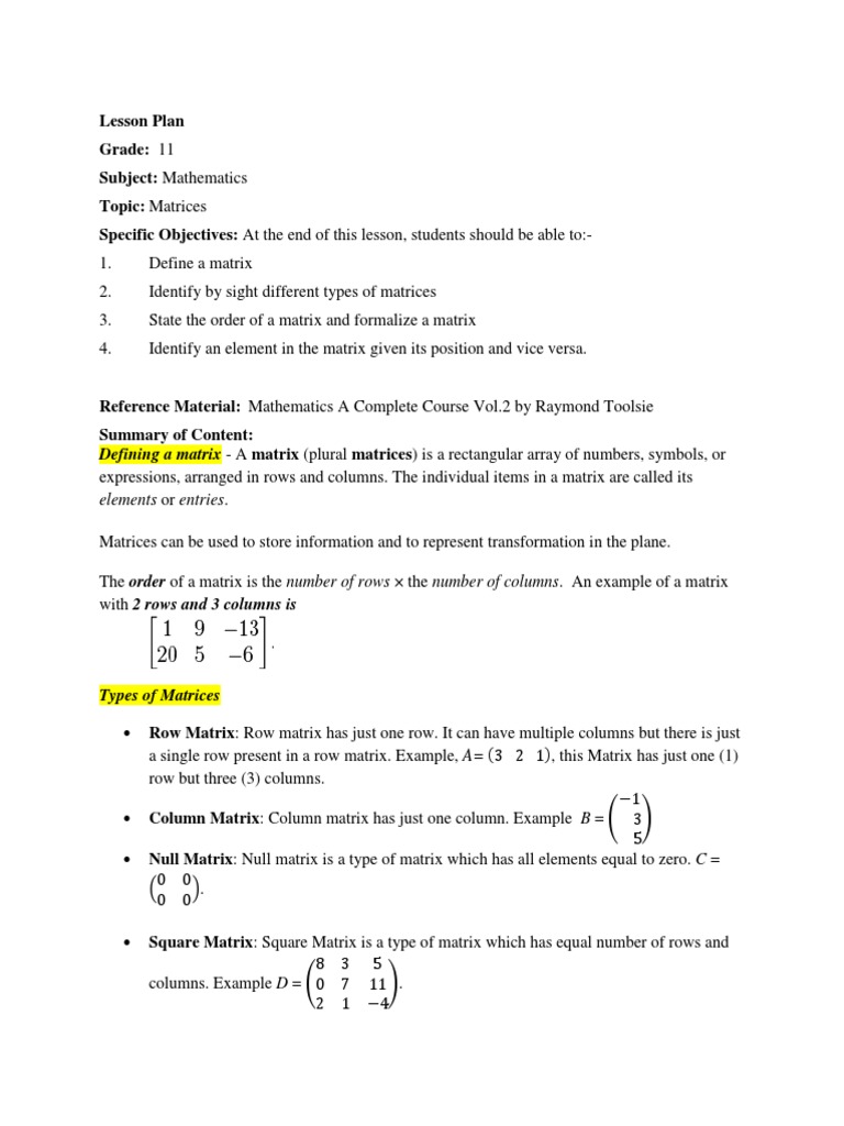 Grade 11 Math: Understanding Matrices | PDF | Matrix (Mathematics ...