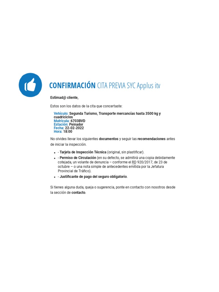 Cita Previa Iteuve Online para Particulares - SYC Itv | PDF