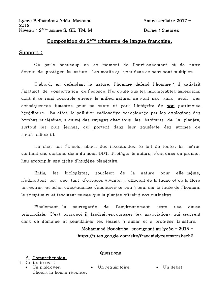 Sujet Compo Science | PDF | Environnement naturel | La nature