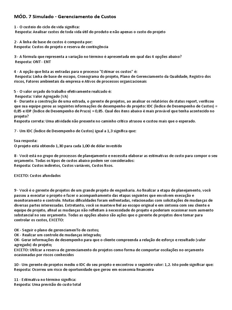 MÓD 7.1 - Simulado Gerenciamento Da Qualidade | PDF | Orçamento | Opção ... MÓD 7.1 - Simulado Gerenciamento Da Qualidade | PDF | Orçamento | Opção ...