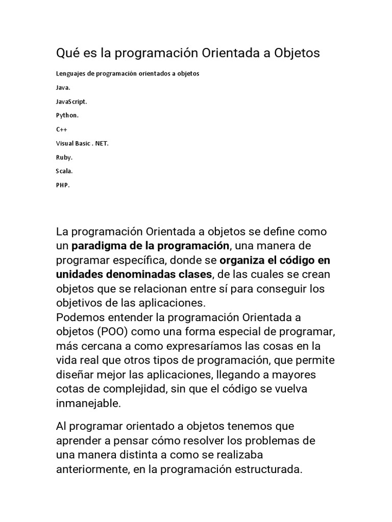 Qué Es La Programación Orientada A Objetos | PDF | Objeto (informática) | Lenguaje de programación